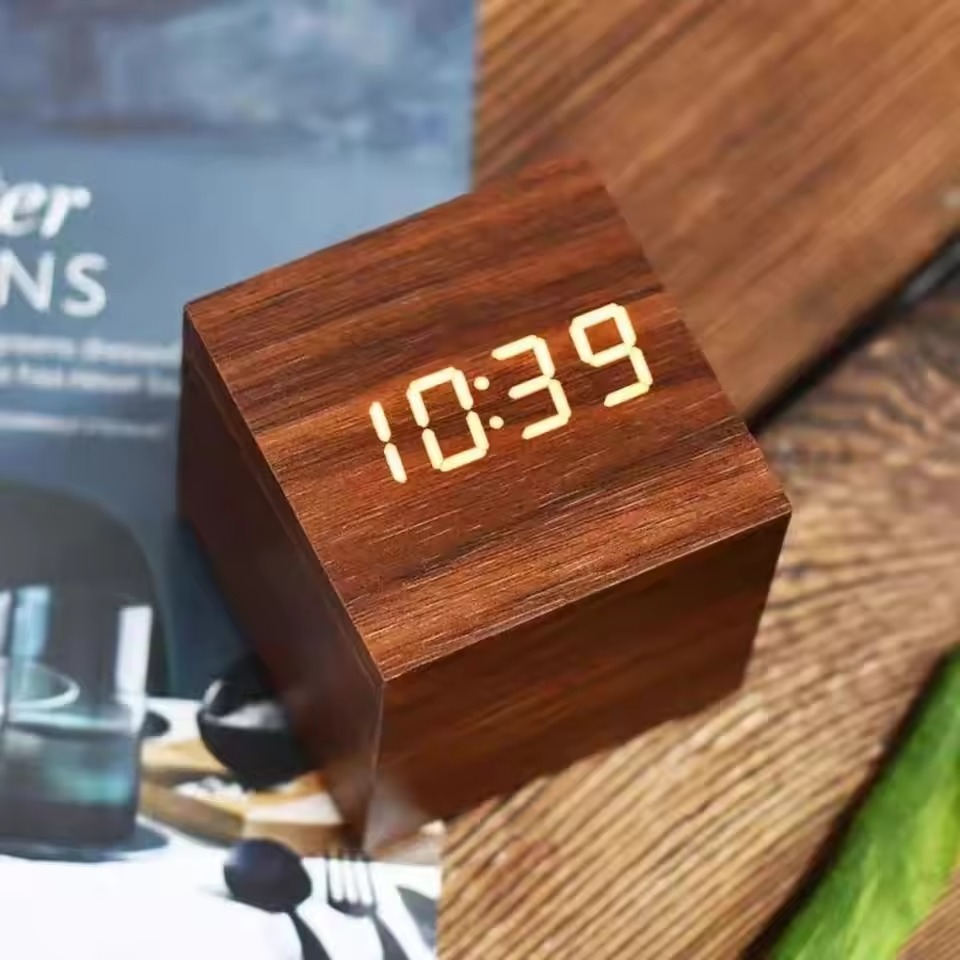 Modern Wooden LED Cube Clock - Minimalist Design with LED Display for ...