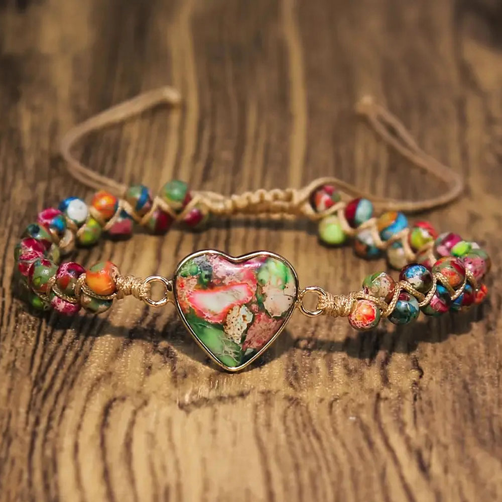 Natural Stone Heart Bracelet, Handcrafted Bohemian Jasper Macramé ...