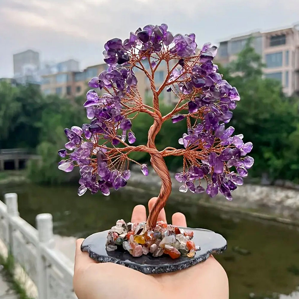 Handcrafted Amethyst Crystal Tree - Natural Gemstone Bonsai Art ...